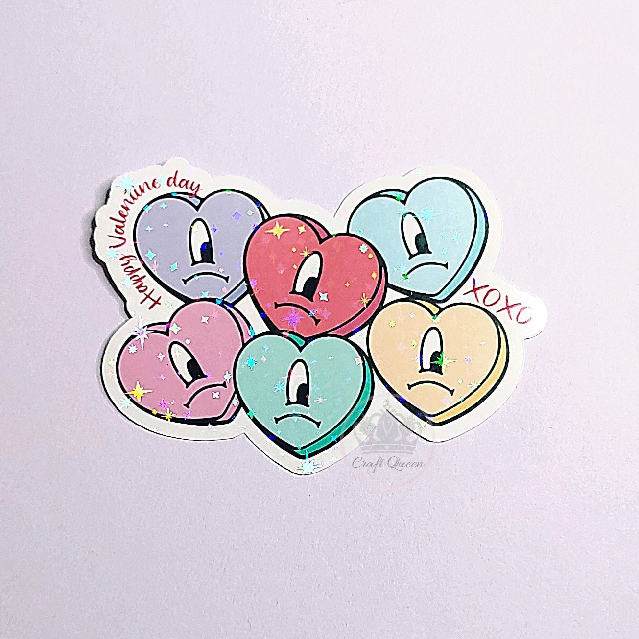 Happy Vday Sad Hearts- Sparkle Sticker | Craft Queen V