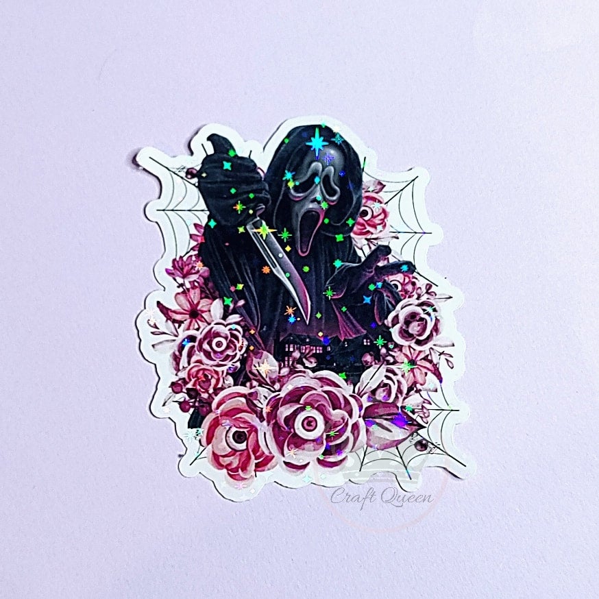 Ghostface Floral- Sparkle Sticker | Craft Queen V